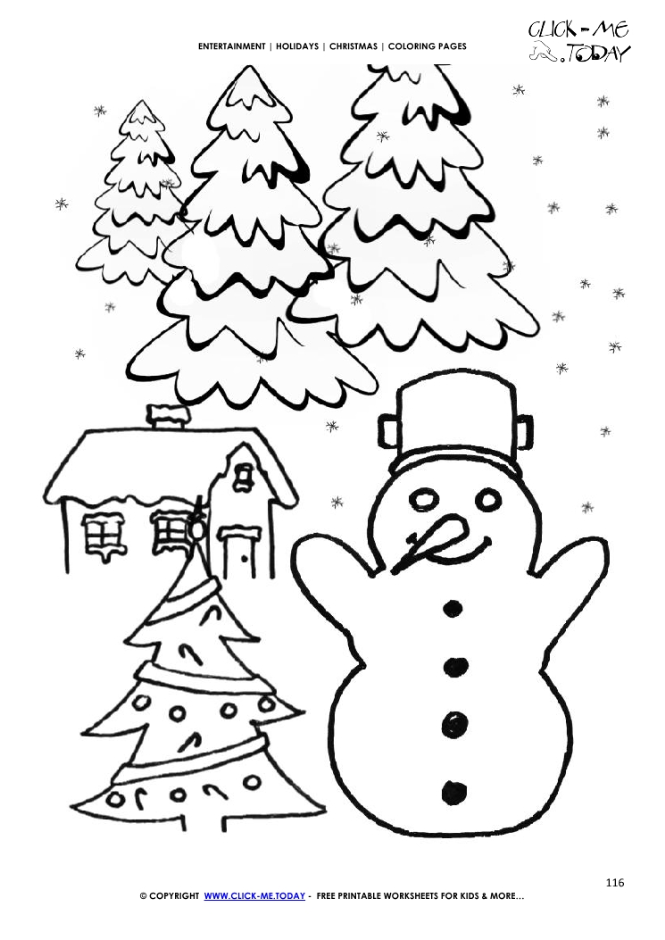 Color Xmas landscape with snowman Coloring page - Christmas 116